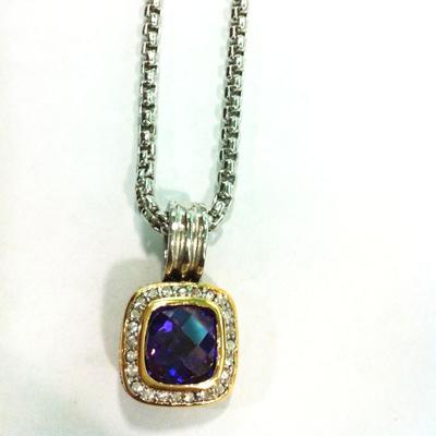 China (N-44) Box Chain with Gold Silver Two Tone Plated Amethyst Cubic Zircon Pendant Necklace for sale