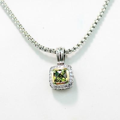 China (N-17) Women's Jewelry Silver Plated Chain with Green Cubic Zircon Petite Pendant Necklace for sale