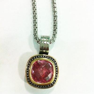China (N-59) Designer Jewelry Two tone Gold Plated Pink Cubic Zircon Pendant Necklace for sale