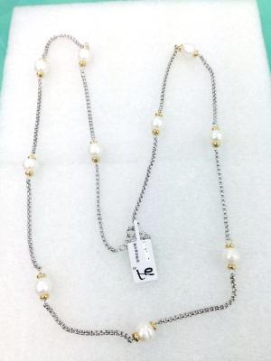 China (N-29) Fashion Jewelry Box Chain with Gold Tone Plated White Pearl Necklace 32 inches for sale