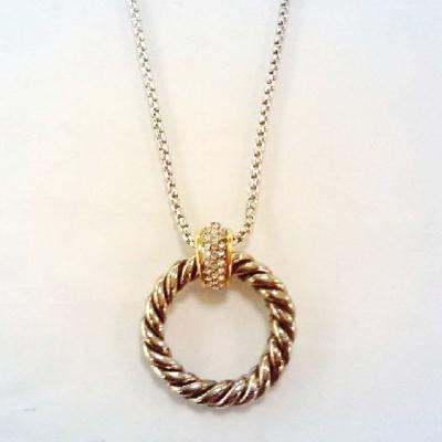 China (N-26) Women' s Jewelry Silver Plated Chain with Pave Cubic Zircon Circle Pendant Necklace for sale
