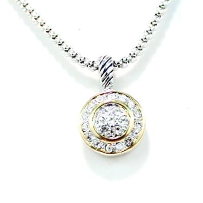 China (N-23)Silver Plated Box Chain Gold Tone Cubic Zircon Petite Pendant Necklace18 inches for sale