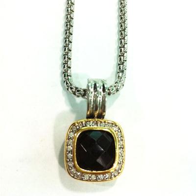 China (N-53) Fashion Jewelry Box Chain with Two Tone Black Onyx Cubic Zircon Pendant Necklace 18 for sale