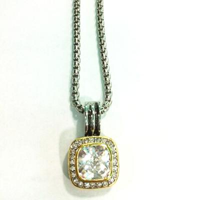 China (N-52) Fashion Jewelry Box Chain with Two Tone Clear Cubic Zircon Pendant Necklace 18 inch for sale