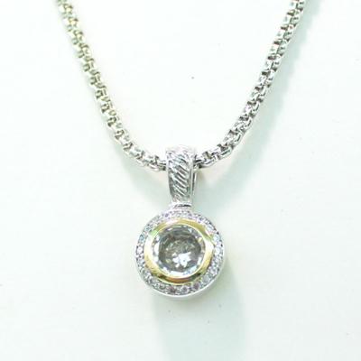 China (N-27)Box Chain with Two Tone Clear Cubic Zircon Petite Pendant Necklace 18 inches for sale