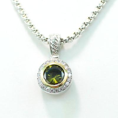 China (N-50)925 Silver Box Chain with Two Tone Peridot Cubic Zircon Petite Pendant Necklace for sale