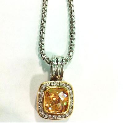 China (N-14)Box Chain with Two Tone Citrine Cubic Zircon Pendant Necklace 18 inches for sale