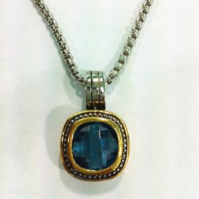 China (N-55) Designer Jewelry Two tone Gold Plated Blue Cubic Zircon Pendant Necklace for sale