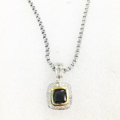 China (N-43) Women's Jewelry Silver Plated Chain with Black Onyx Cubic Zircon Petite Pendant for sale