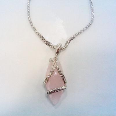 China (N-36) Fashion Jewelry Silver Plated Box Chain with Rose Quartz Cubic Zircon Pendant for sale