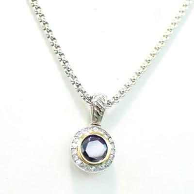 China (N-39) Designer Jewelry Silver Plated Box Chain with Two Tone Amethyst Pendant for sale