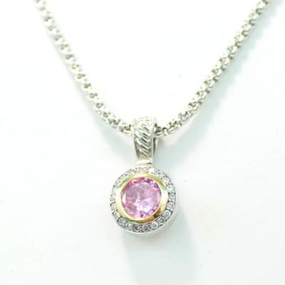China (N-38)Silver Plated Box Chain with Two Tone Pink Cubic Zircon Petite Pendant Necklace for sale