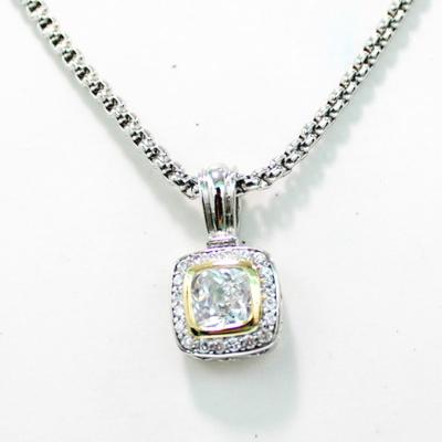 China (N-47) Women's Jewelry Silver Plated Chain with White Cubic Zircon Petite Pendant Necklace for sale
