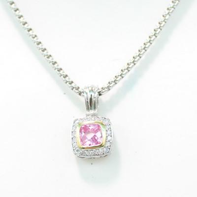 China (N-45) Women's Jewelry Silver Plated Chain with Pink Cubic Zircon Petite Pendant Necklace for sale