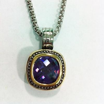 China (N-56)Two tone Gold Plated Amethyst Cubic Zircon Pendant Necklace woith Rhodium Plated for sale