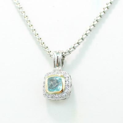 China (N-41)Women's Jewelry Silver Plated Chain with Blue Topaz Cubic Zircon Petite Pendant Neck for sale