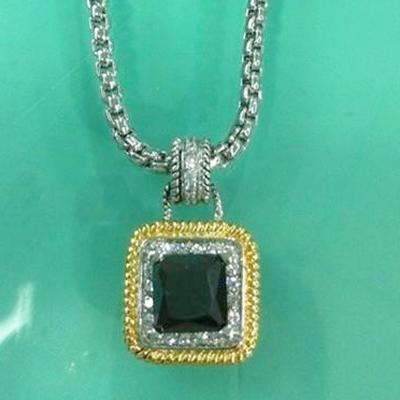 China (N-73) New Style Jewelry Two Tone Silver Plated Square Black Cubic Zircon Pendant Necklace for sale