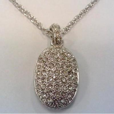China (N-76) New Style Jewelry Pave Clear Cubic Zircon Oval Charm Necklace 18 inches for sale