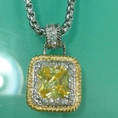 China (N-69) New Style Jewelry Silver Plated Square Yellow Cubic Zircon Pendant Necklace for sale