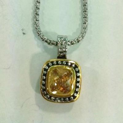 China (N-62) Fashion Jewelry Two Tone Silver Plated Citrine Cubic Pendant Necklace for sale