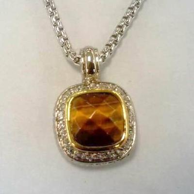 China (N-86) Women's Fashion Jewelry Silver Plated Cubic Zircon Pendant Necklace 18 inches for sale