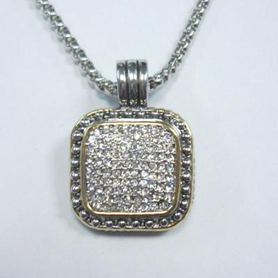 China (N-82) New Women's Jewelry Pave Rhinestone Cubic Zircon Square Pendant Necklace for sale