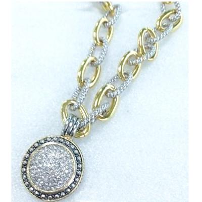 China (N-84) New Women's Jewelry Two Tone Silver Plated Pave Rhinestone Charm with Oval Link Nec for sale