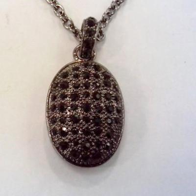 China (N-78) New Style Jewelry Pave Black Cubic Zircon Oval Charm Necklace 18 inches for sale