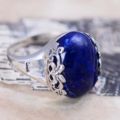 China Thai 925 Sterling Silver Natural Lazuli Lapis Ring Vintage Style (040692) for sale