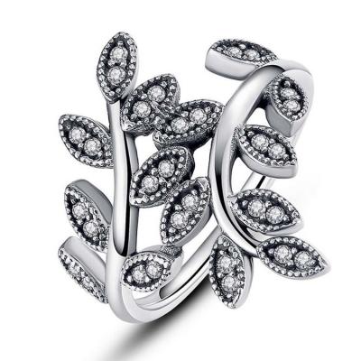 China Sterling Silver Pave Clear Cubic Zircon Leaves Band Ring Vintage Style Jewelry (R12281) for sale
