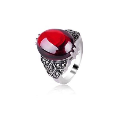 China Thai Silver Jewelry Sterling Silver Red Cubic Zirconia Marcasite Ring (R111702) for sale