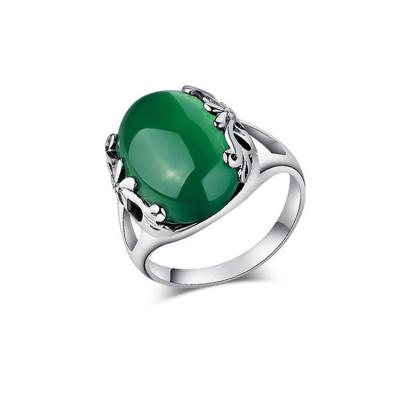 China Sterling 925  Silver Oval Green Agate  Ring Thai Vintage Jewelry Size (R111703) for sale