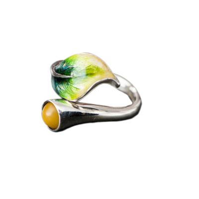 China 925 Silver Manually Colored Enamel Yellow Amber Jewelry (R6050602) for sale