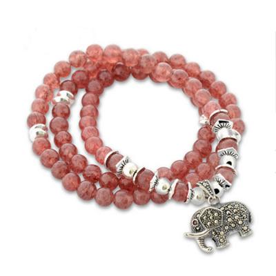 China Women 6mm Strawberry Quartz Beads 3 Rows Strand Bracelet with Silver Charm (042861W) for sale