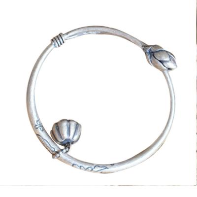 China Sterling Silver Bangle Cuff Bracelet Engraved Water Lily Flower Vintage Jewelry(053128W) for sale