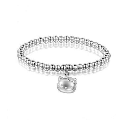 China 5mm Sterling Silver Beads Bracelet with 925 Silver Cat Charm 6.5 inches (B120703) for sale