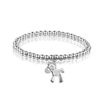 China 5mm Sterling Silver Beads Bracelet with 925 Silver Horse Charm 6.5 inches (B120704) for sale