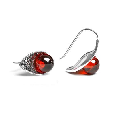 China Thai Vintage Sterling Silver 10mm Round Red Garnet Hoop Earrings (E11061RED) for sale