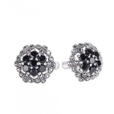 China Thailand Silver Pave Marcasite Stud Earrings Women's Vintage Jewelry (E11064BLACK) for sale