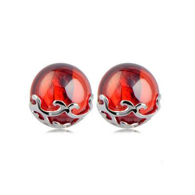 China Sterling Silver 10mm Round Red Garnet Stud Earrings Vintage Thai Silver Jewelry(E11065RED) for sale