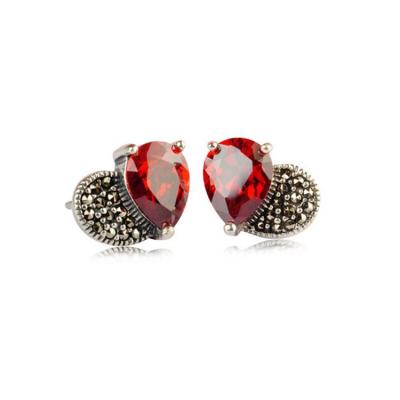 China 925 Silver Red Cubic Zirconia and Marcasite Heart Stud Earrings (E11067) for sale
