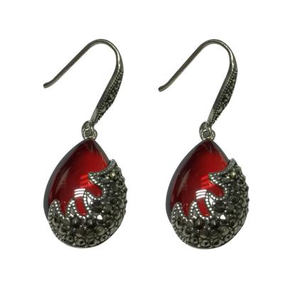 China Vintage Sterling Silver Created Garnet with Marcasite Dangle Drop Earrings(E12033RED) for sale