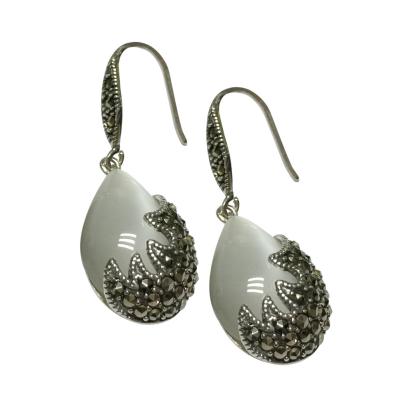 China Vintage Sterling Silver with Opal Marcasite Dangle Drop Earrings(E12033WHITE) for sale