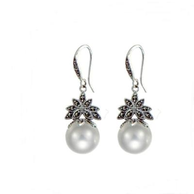 China Sterling Silver White Pearl Dangle DropEarrings Thai Vintage Jewellery(E12035WHITE) for sale