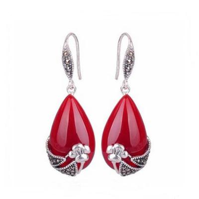 China Sterling Silver Red Agate Dangle Earrings Thai Vintage Jewelry (E12037RED) for sale