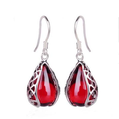 China Thai Vintage Sterling Silver Drop Created Garnet  Dangle Earrings (E12038) for sale