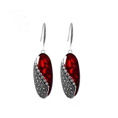 China Thai Sterling Silver Created Garnet  Marcasite Dangle Drop Earring(E12287RED) for sale