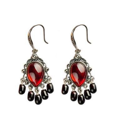 China Vintage 925 Silver Created Garnet Tassels Dangle Earrings (E017283W) for sale