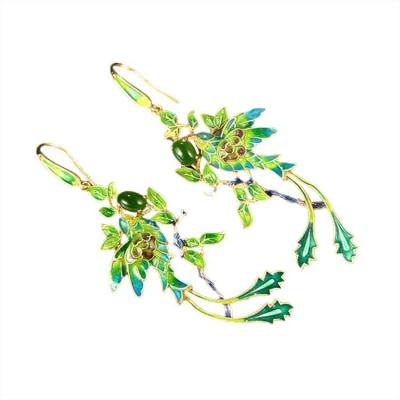 China Gold Plated Stering Silver Drop Earrings with Enamel Phoenix Style Fashion Jewelry(E6050601GREEN) for sale