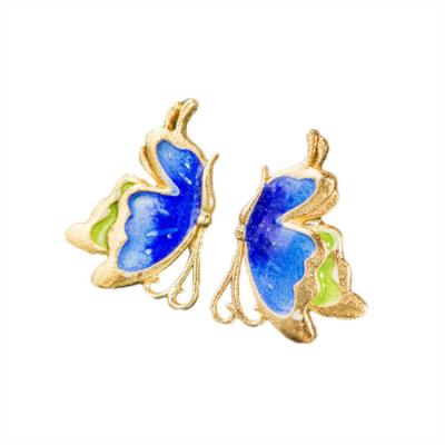 China Women Fashion Blue Enamel Sterling Silver Stud Earrings with 18K Gold Plated (E6050603) for sale